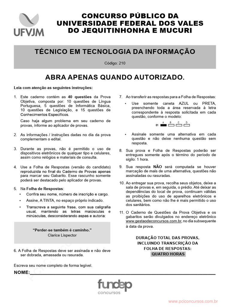 Prova - Tecnico - em - Tecnologia - Da - Informacao | PDF | Rede de ...