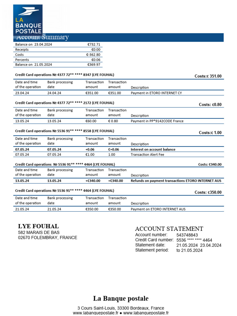 vc626379546 France La Banque Postale 1 | PDF | Credit Card | Banks