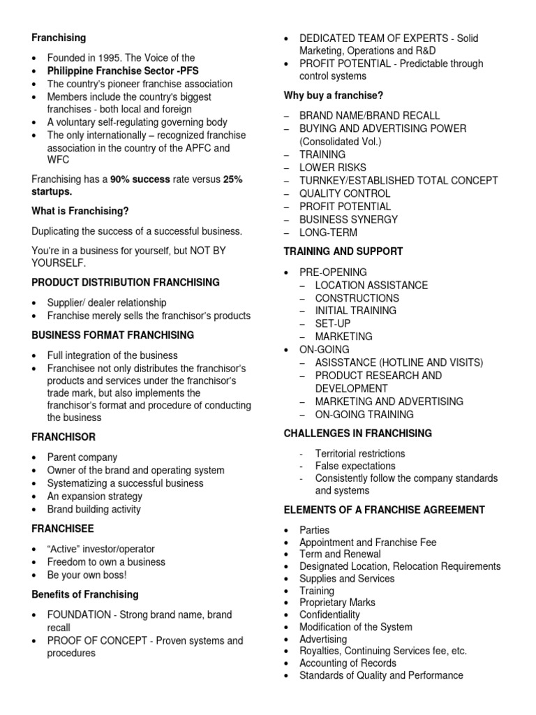 Franchising Reviewer | PDF | Franchising | Strategic Management