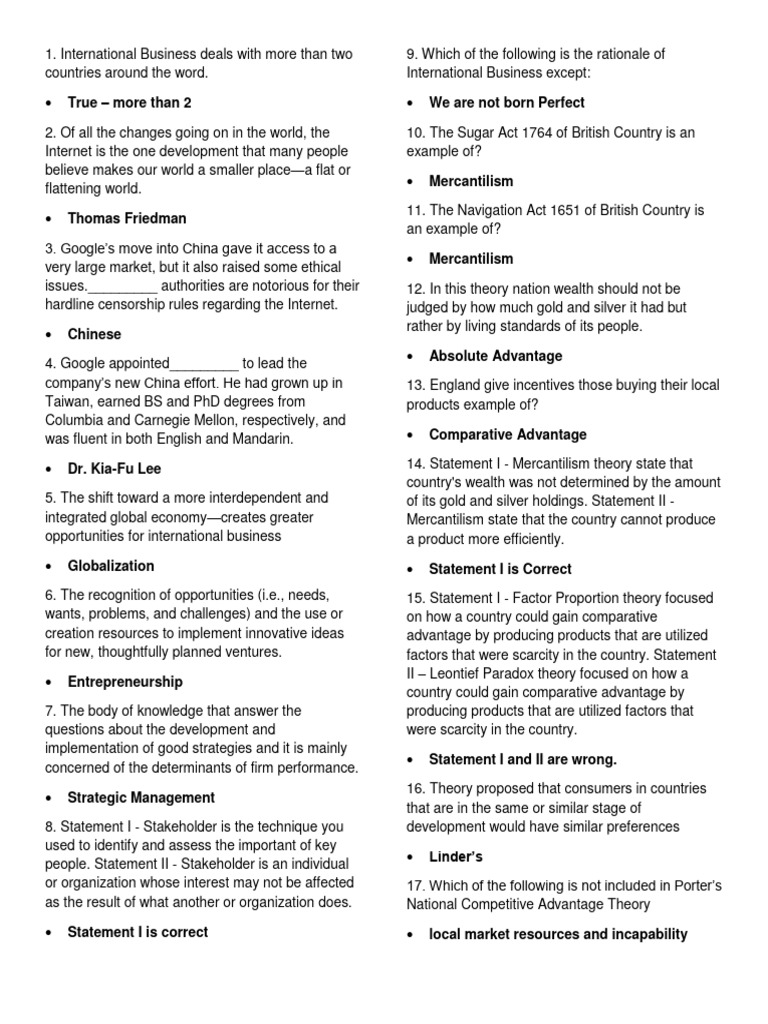 International Business Reviewer | PDF | Free Trade | North American ...