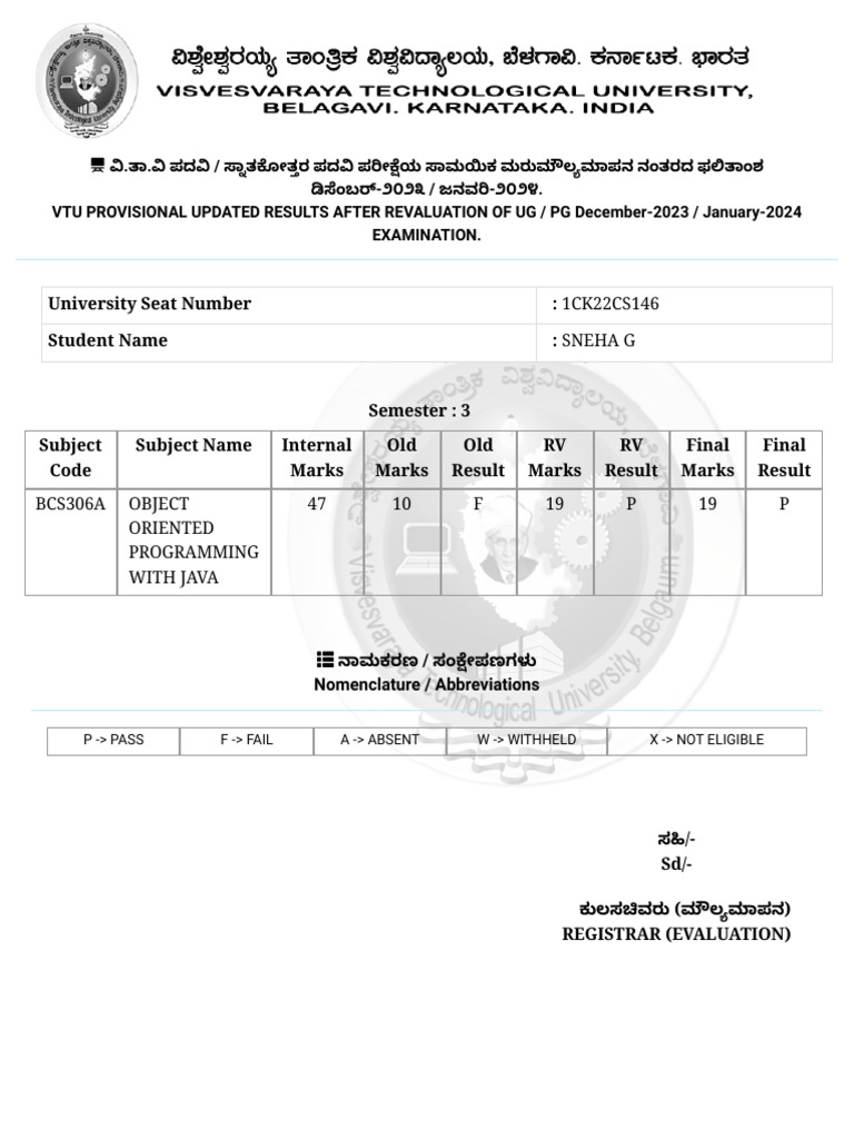 VTU Updated Results After Revaluation 2024 | PDF