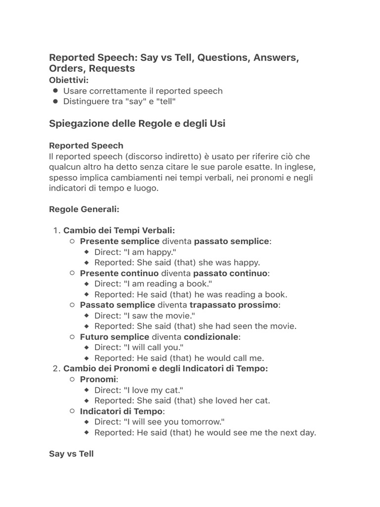 Reported Speech: Say Vs Tell, Questions, Answers, Orders, Requests | PDF