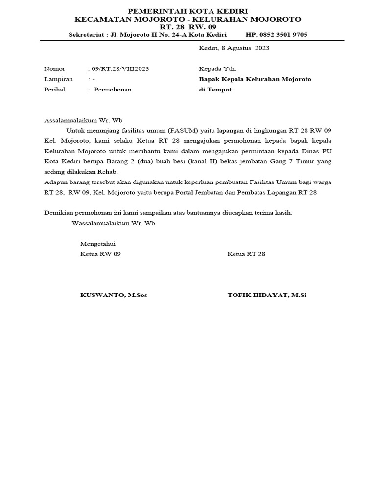 Surat Permohonan Besi Jembatan | PDF