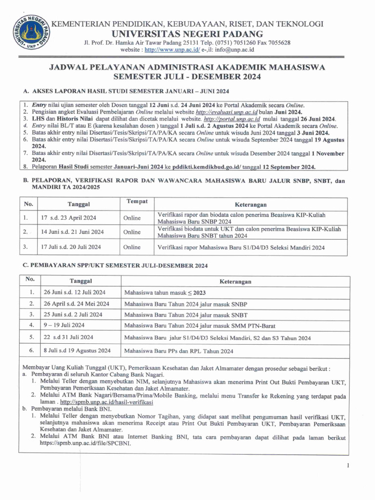 Kalender Akademik UNP 2024 | PDF