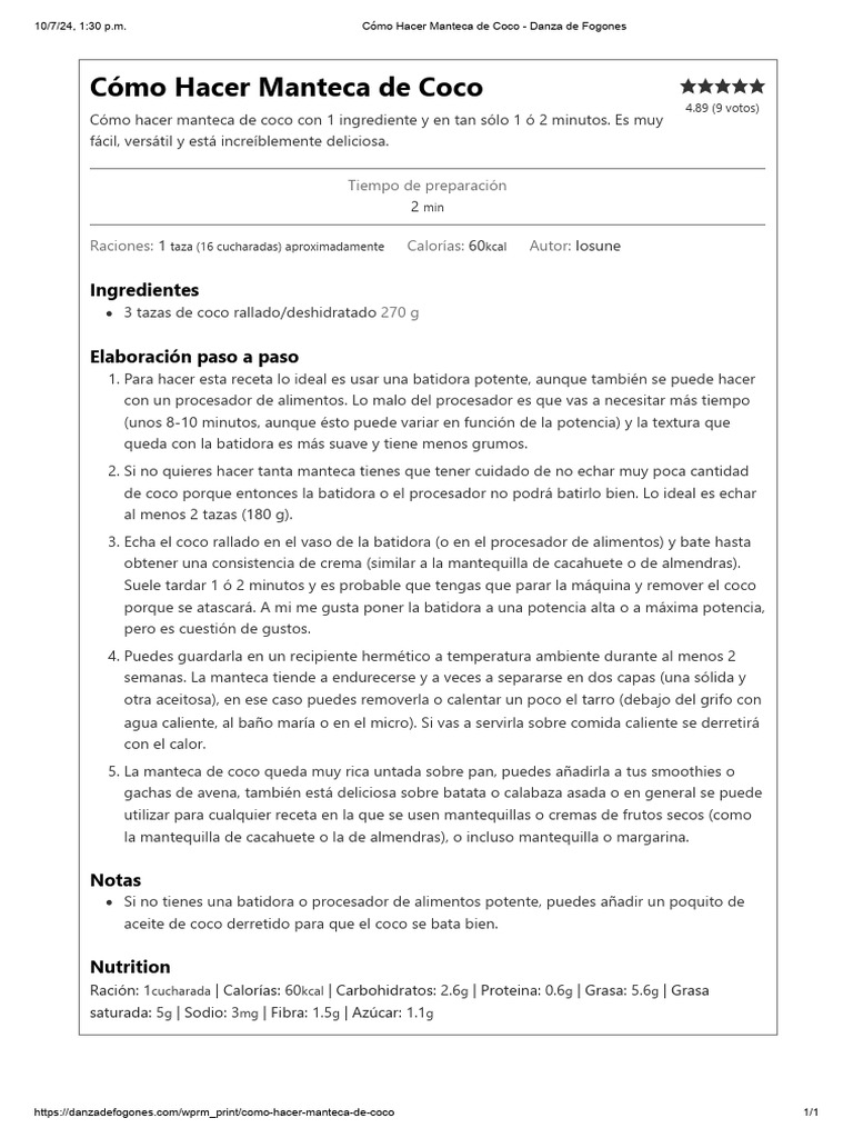 Manteca de Coco en 2 Minutos | PDF | Manteca de cerdo | Mantequilla