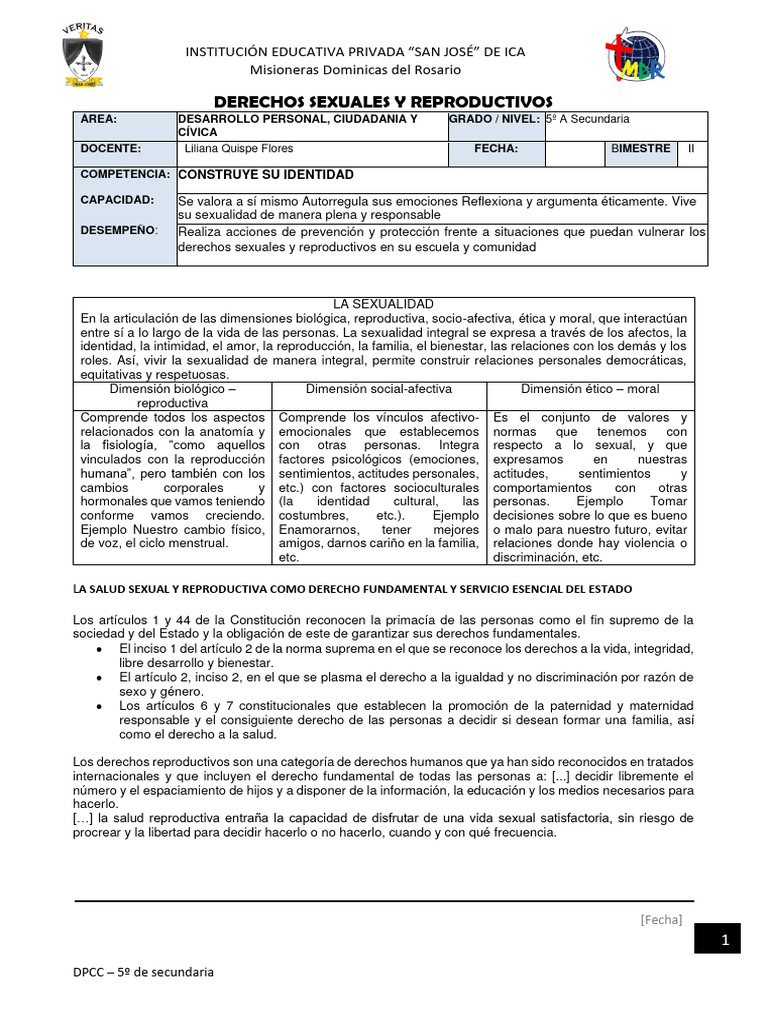 Ficha 2 Derechos Sexuales Y Reproductivos Pdf La Sexualidad Humana