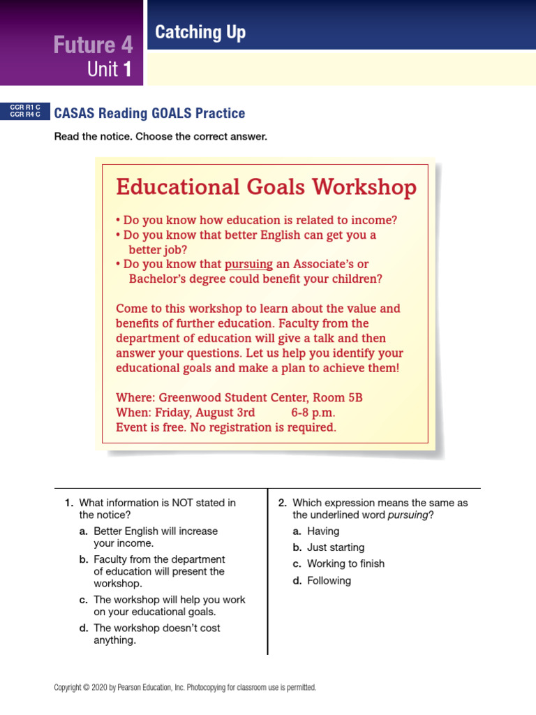 Future 04 2e CASAS Goals U01 | PDF