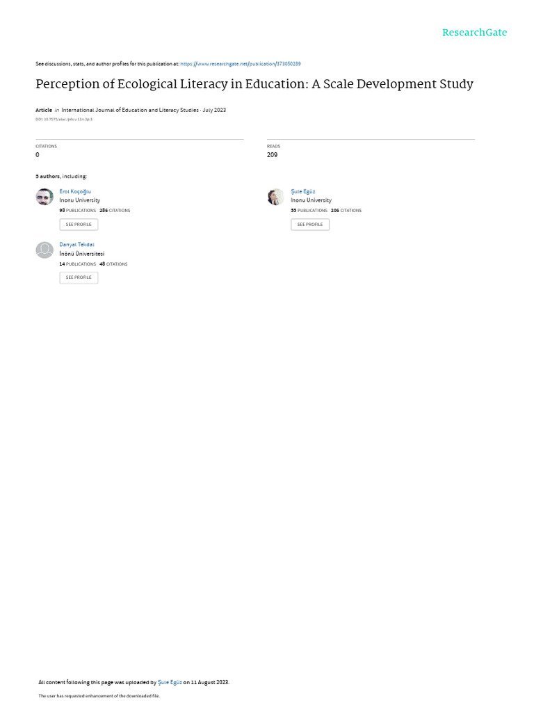 Perception of Ecological Literacy in Education: A Scale Development Study | PDF | Validity ...
