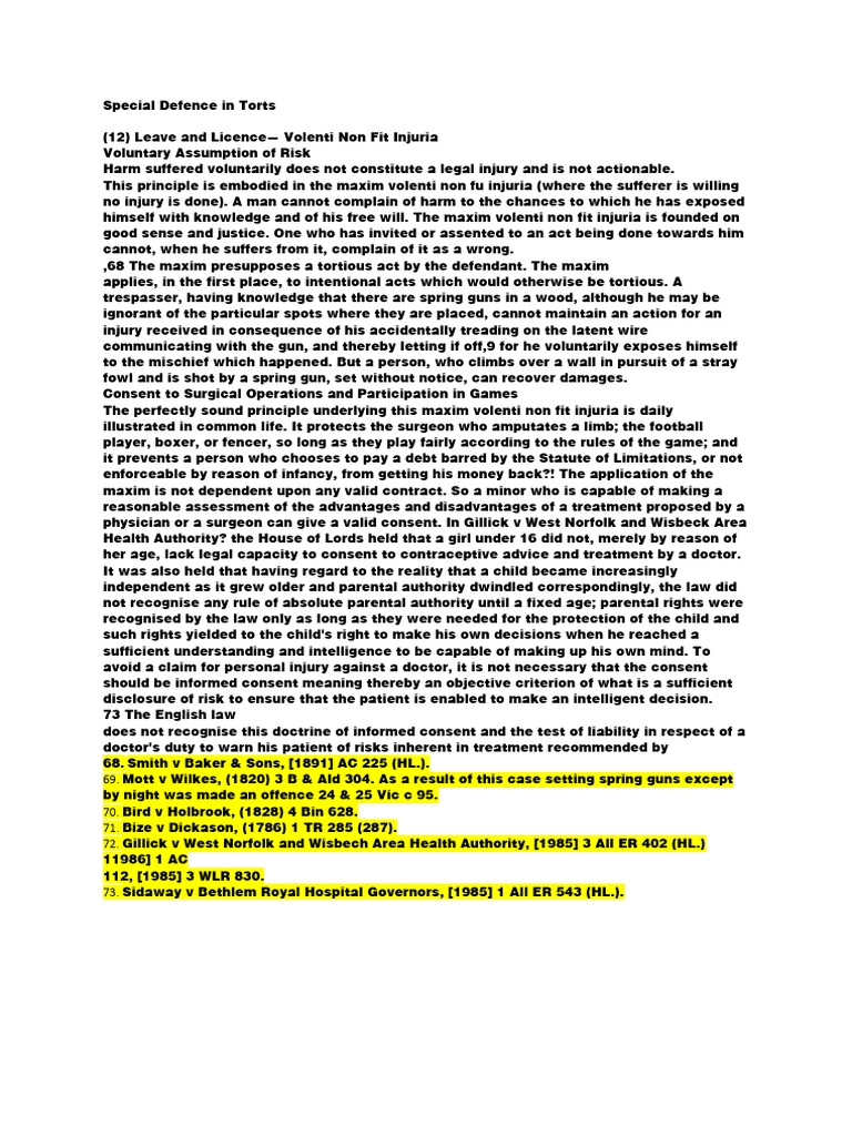 Understanding Volenti Non Fit Injuria | PDF | Negligence | Tort