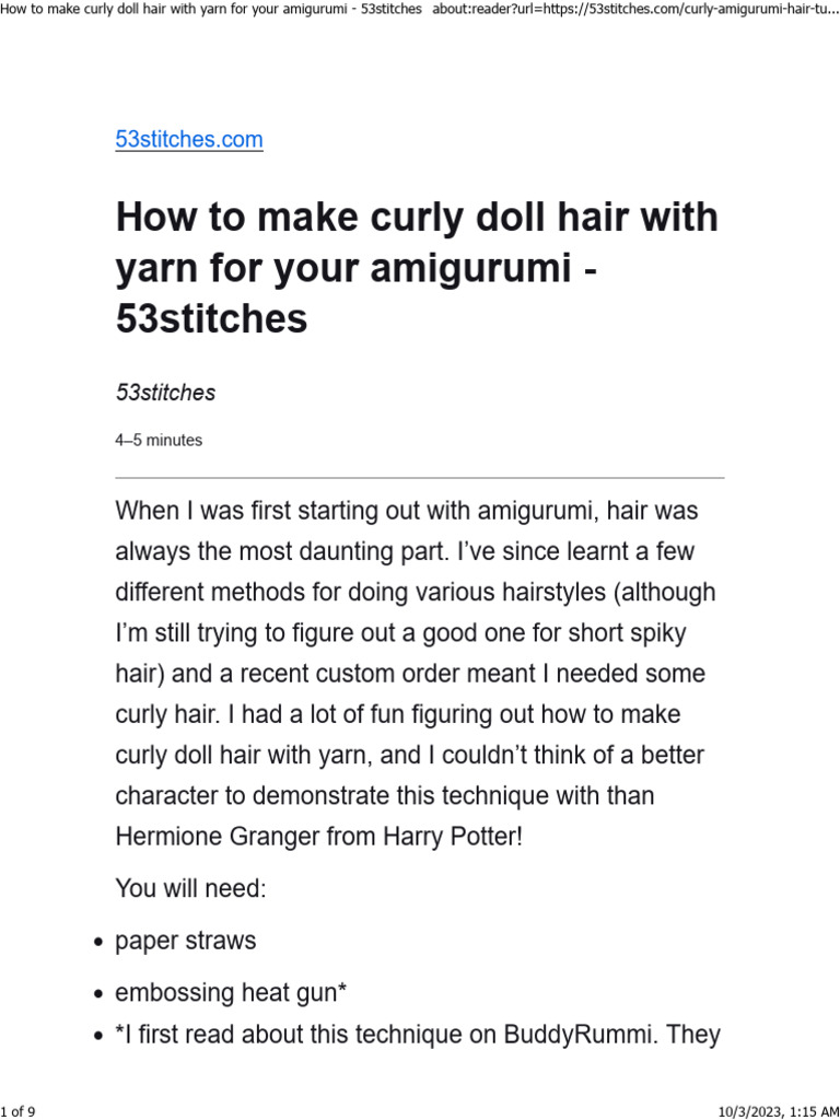 Curly Yarn Hair Tutorial for Dolls | PDF | Yarn | Knitting