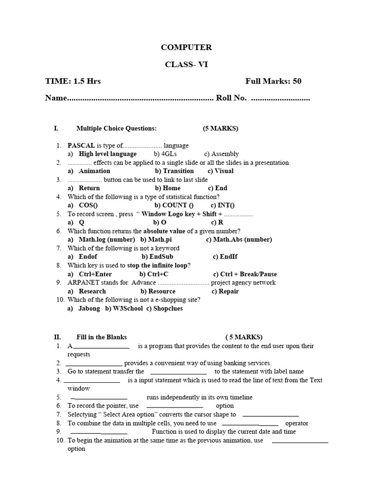 class 6 finals | Download Free PDF | Cursor (User Interface) | Computer Programming