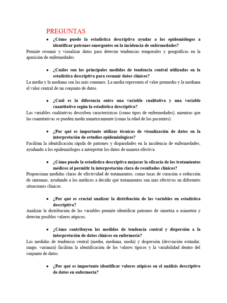 PREGUNTAS | PDF | Estadísticas descriptivas | Estadísticas