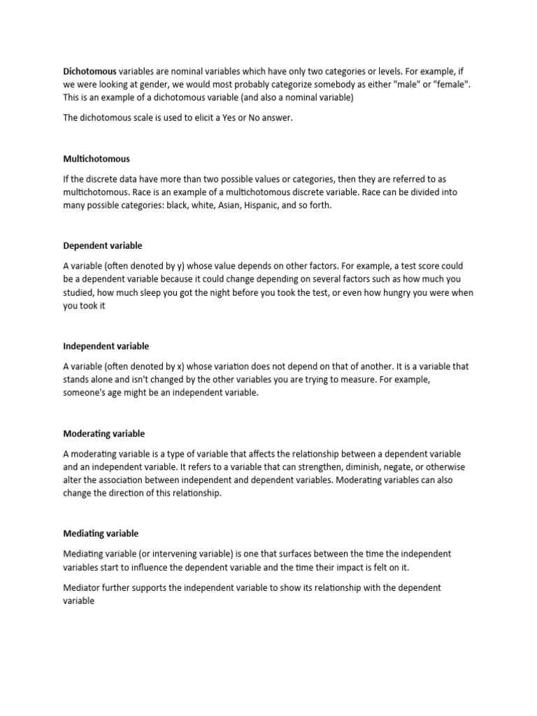 Dichotomous Variables Are Nominal Variables Which Have Only Two ...