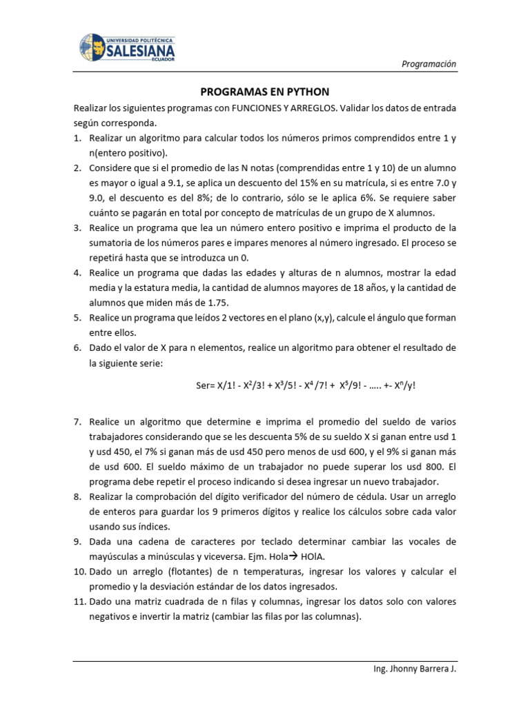Deberes Final (Python) (1) | PDF | Matriz (Matemáticas) | Ciencias de la Computación
