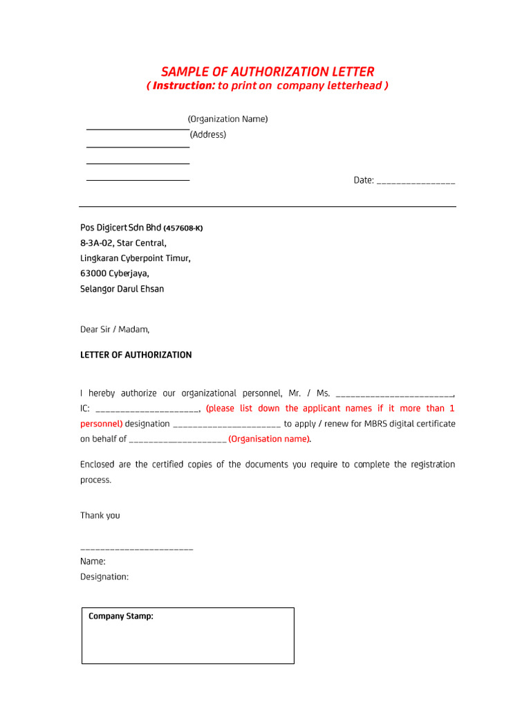 Sample Authorisation Letter | PDF