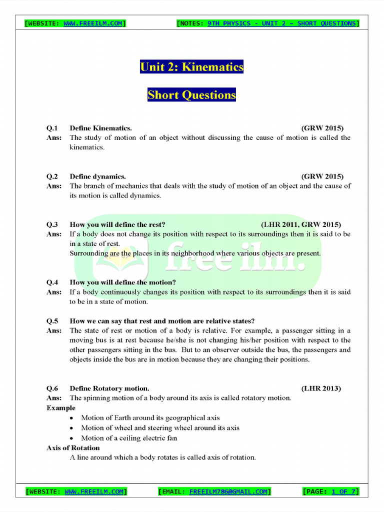 9th Phy CH 2 Short Q | PDF