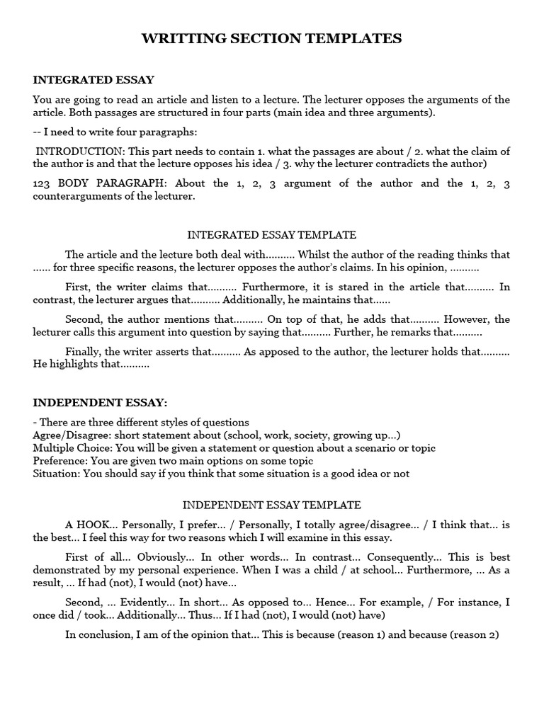 Writting Section Templates | PDF | Language Arts & Discipline