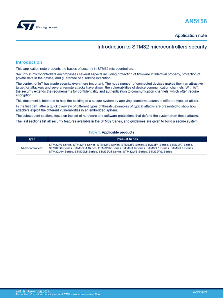 Dm00493651 Introduction To Stm32 Microcontrollers Security Stmicroelectronics Pdf Malware