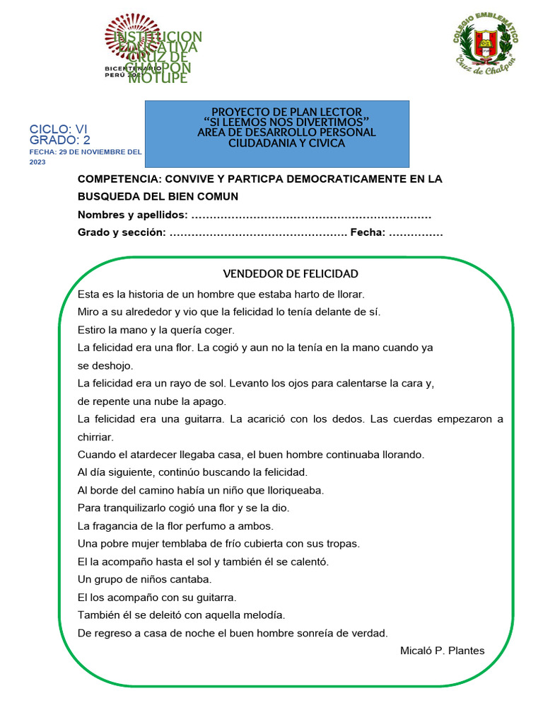 Comparto 'PLAN LECTOR DPCC VI CICLO' Contigo | PDF