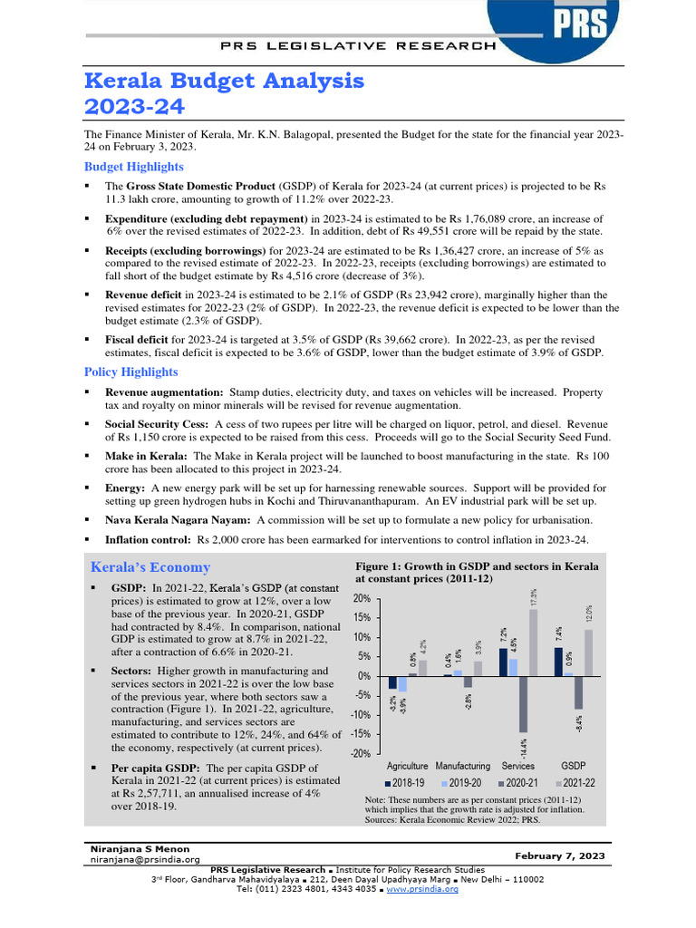 KL State Budget Analysis 2023-24 | PDF | Government Budget Balance | Budget