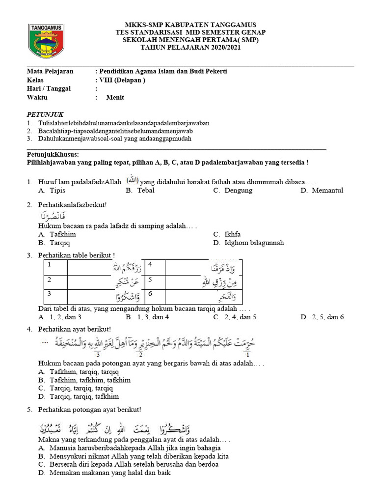 SOal PTS PAI KLS VIII S.GENAP K13 | PDF
