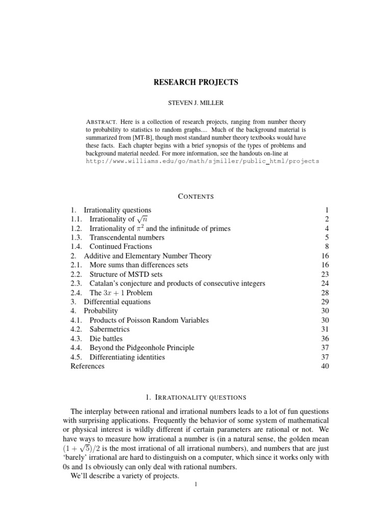 Projects On Number Theory | PDF | Numbers | Mathematical Analysis