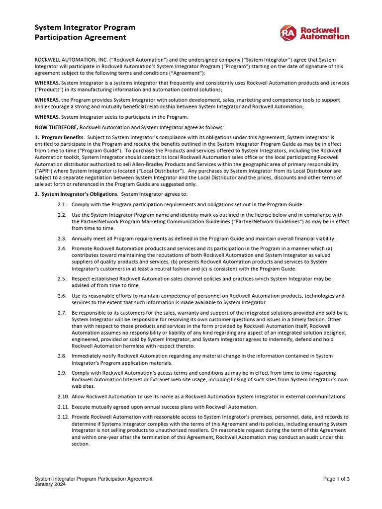 Annual System Integrator Agreement for Unipolar Automation Technologies ...