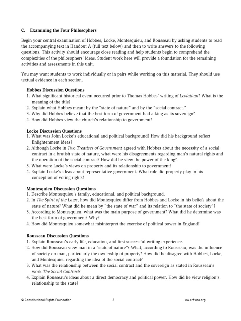 Hobbes, Locke, Montesquieu, and Rousseau On Government | PDF | Social ...