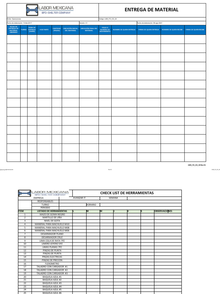 LMX - FO - O3 - 34 Entrega de Material - LIST | PDF