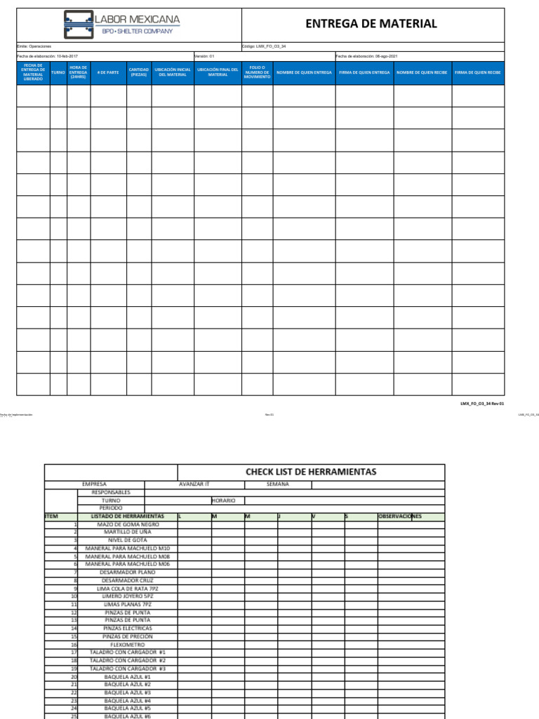 LMX - FO - O3 - 34 Entrega de Material Rev 01 | PDF