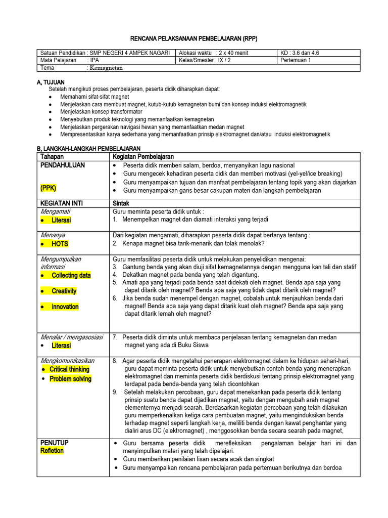 RPP Kelas 9 Smster 2 ARLINA 2023 | PDF