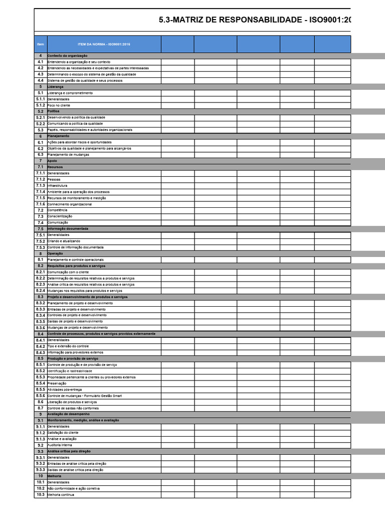 Matriz de Responsabilidade ISO 9001:2015 | PDF | Qualidade (negócios ...