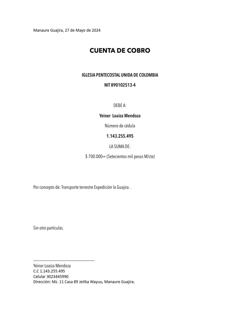 Cuenta de Cobro Decoracion | PDF