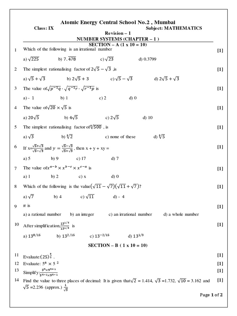 Class 9 Revision - 1 Number System | PDF | Numbers | Decimal