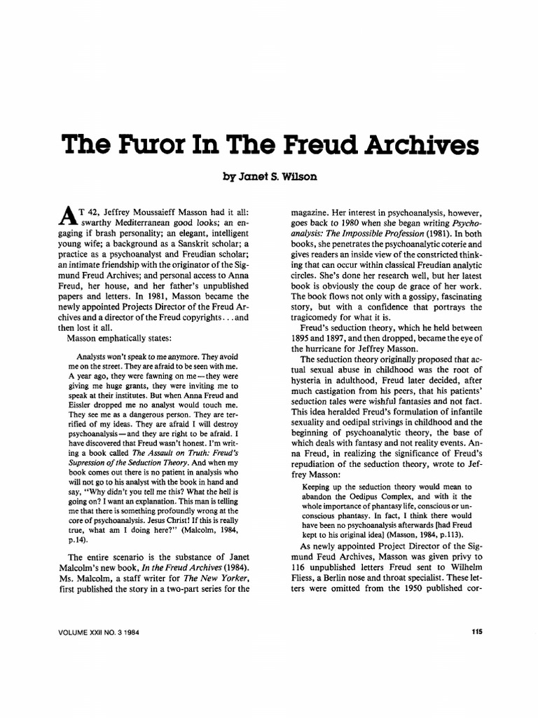 1984 Wilson-Janet Furor Freud-Archives | PDF | Psychoanalysis | Sigmund Freud