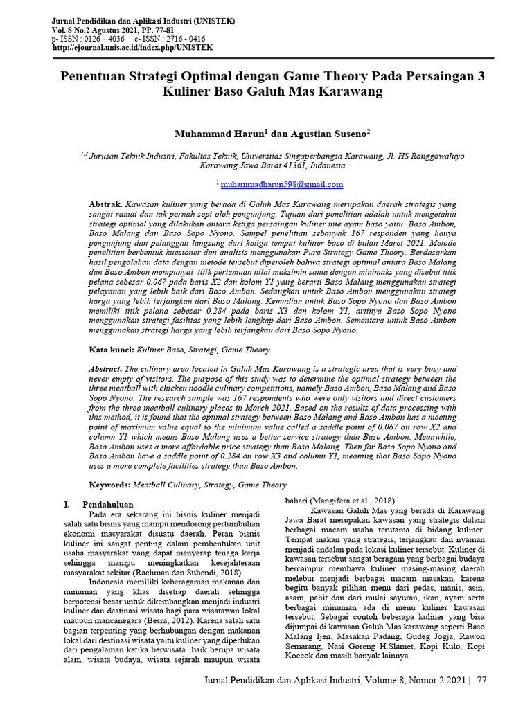 Penentuan Strategi Optimal Dengan Game Theory Pada Persaingan 3 Kuliner Baso Galuh Mas Karawang ...