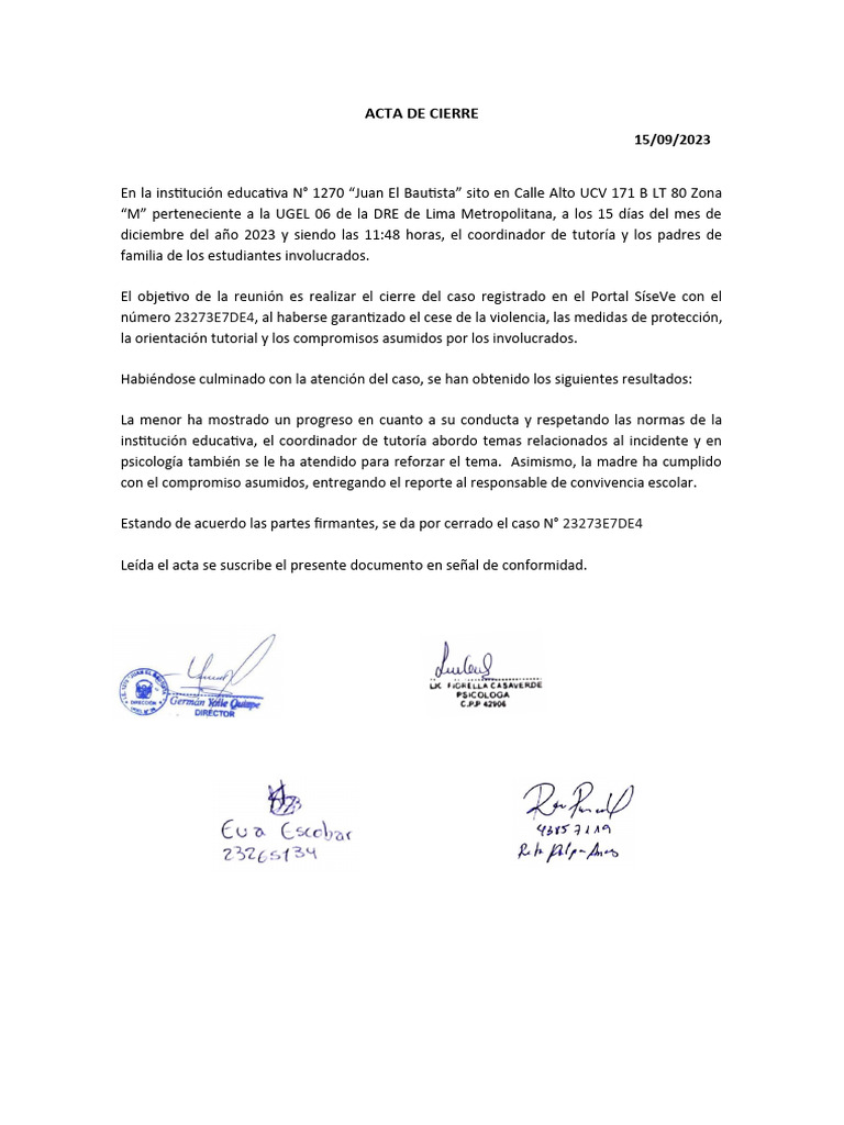 ACTA DE CIERRE-siseve | PDF