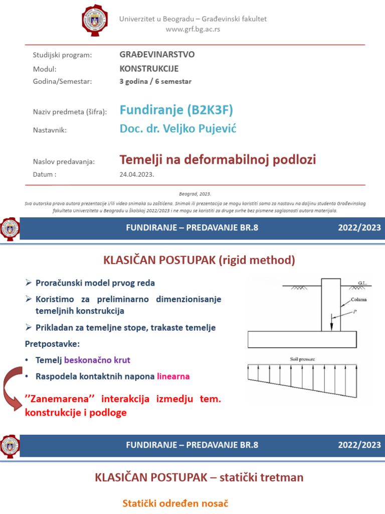 Predavanje Br.8-Temelji Na Deformabilnoj Podlozi | PDF