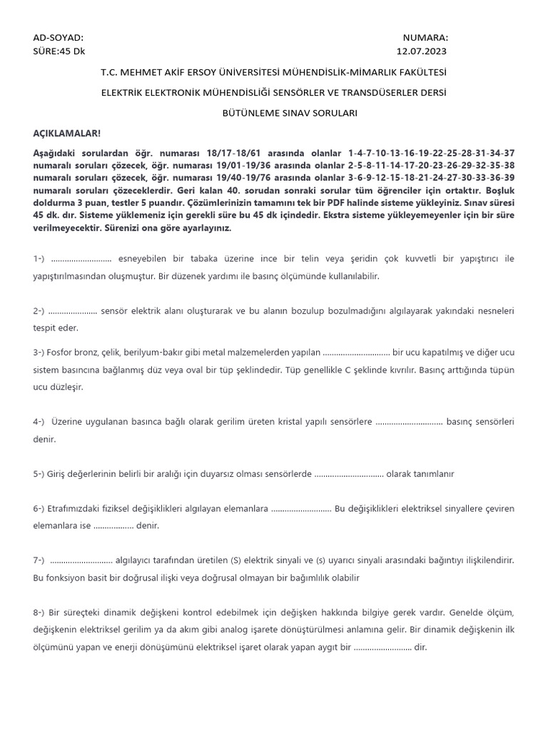 Sensorler Büt 20222023 | PDF