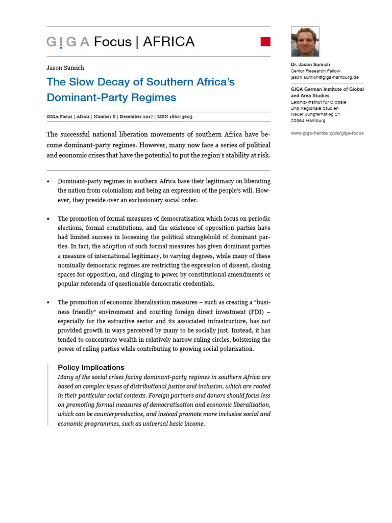 Jason Sumich The Slow Decay of Southern Africa's Dominant-Party Regimes ...