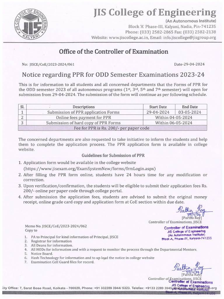 NOTICE - PPR For ODD Semester Examinations 2023-24 | PDF