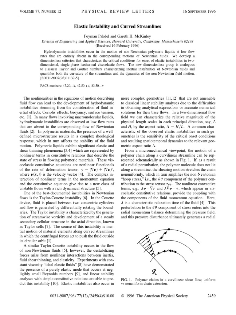 Elastic Instability and Curved Streamlines | PDF | Fluid Dynamics | Stress (Mechanics)