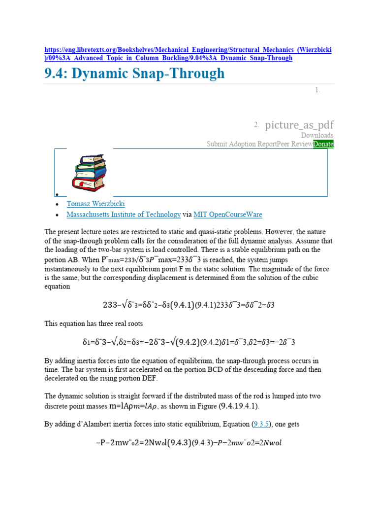 Dynamic Snap Through Pdf Force Equations