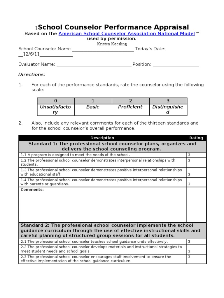 School Counselor Performance Appraisal | PDF | School Counselor ...