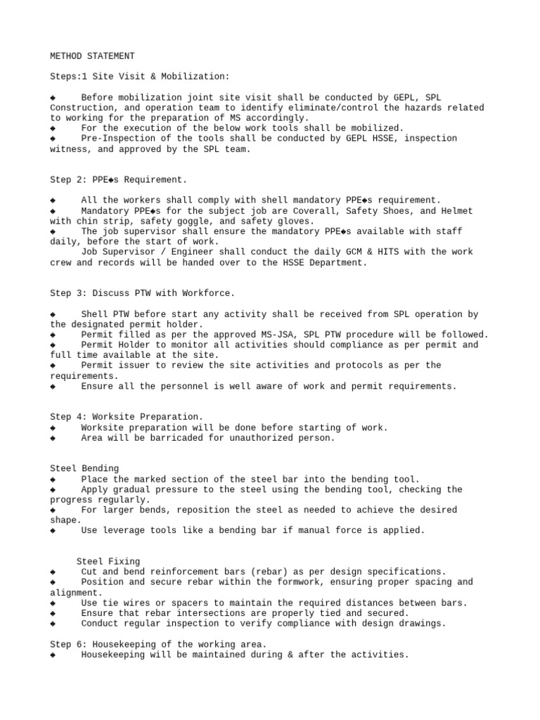 Method Statement of CFP Warehouse | PDF | Concrete | Personal ...