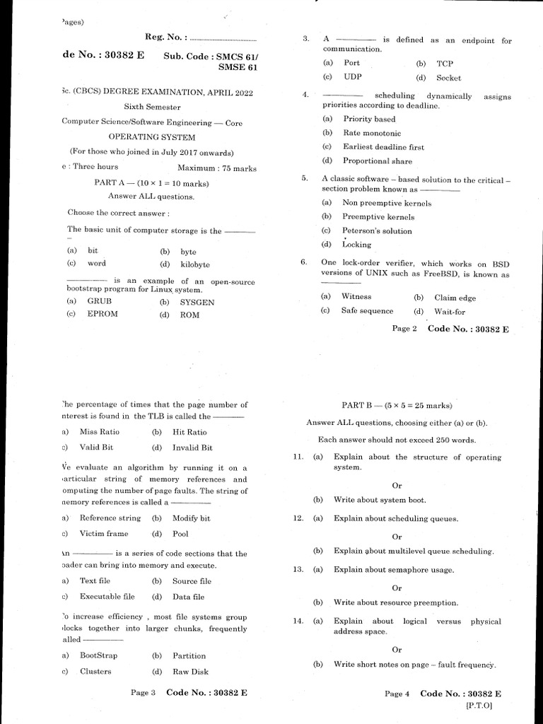 Questions Operating System 2022 | PDF