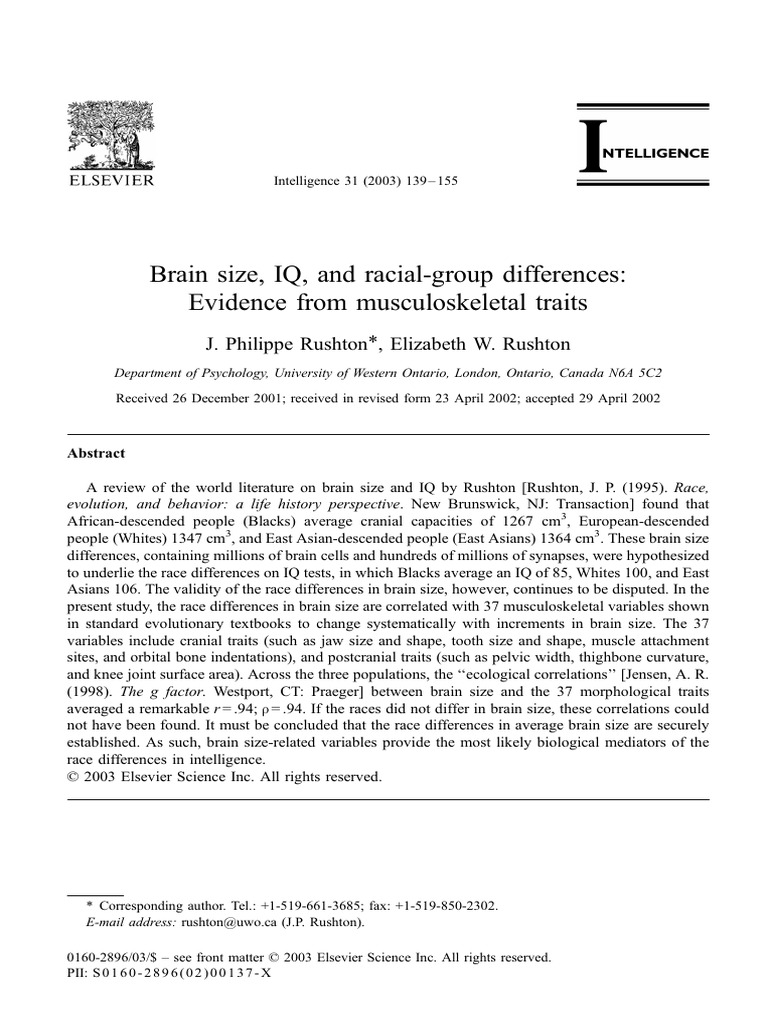 Brain Size IQ and Racial Group Differences Evidence From ...
