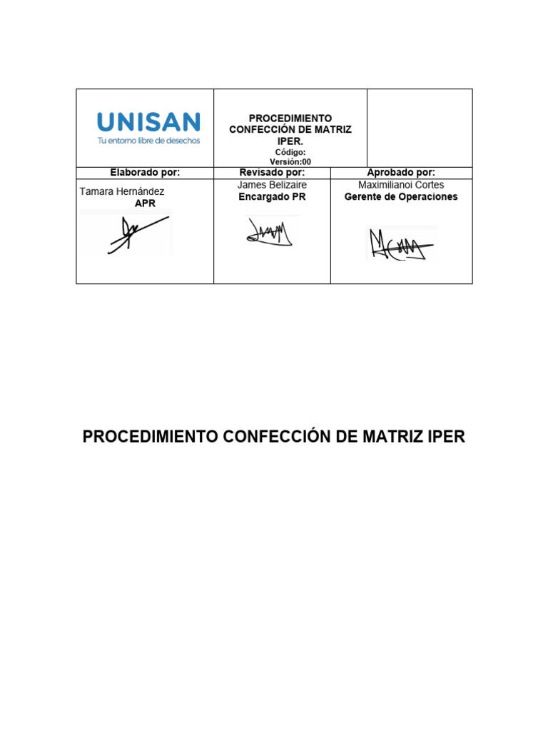 Procedimiento confección de Matriz IPER | Descargar gratis PDF | Riesgo