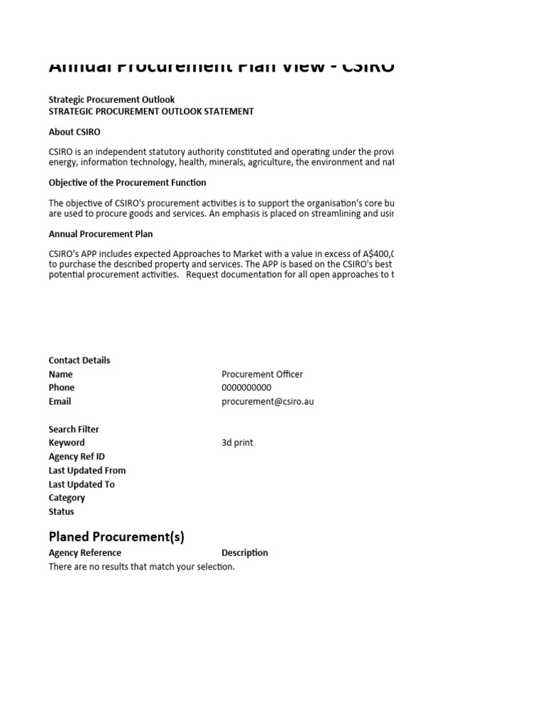 AusTender Annual Procurement Plan View 20240528 182317 | PDF | Procurement