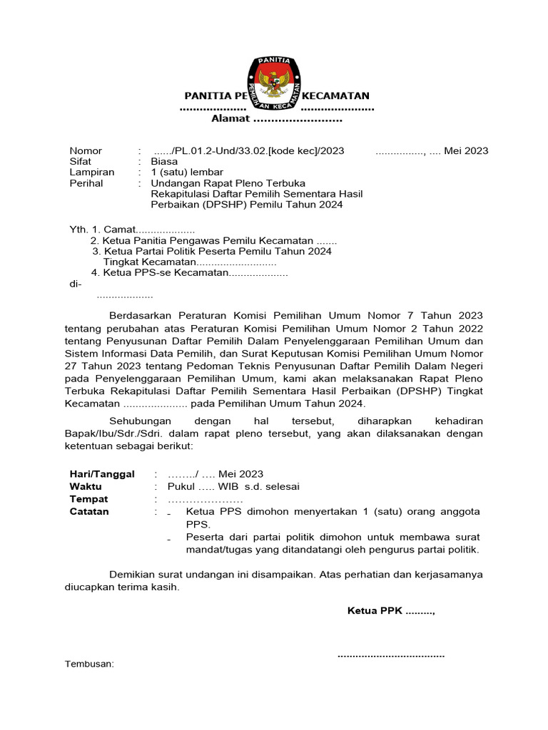 Draft Undangan DPSHP PPK | PDF